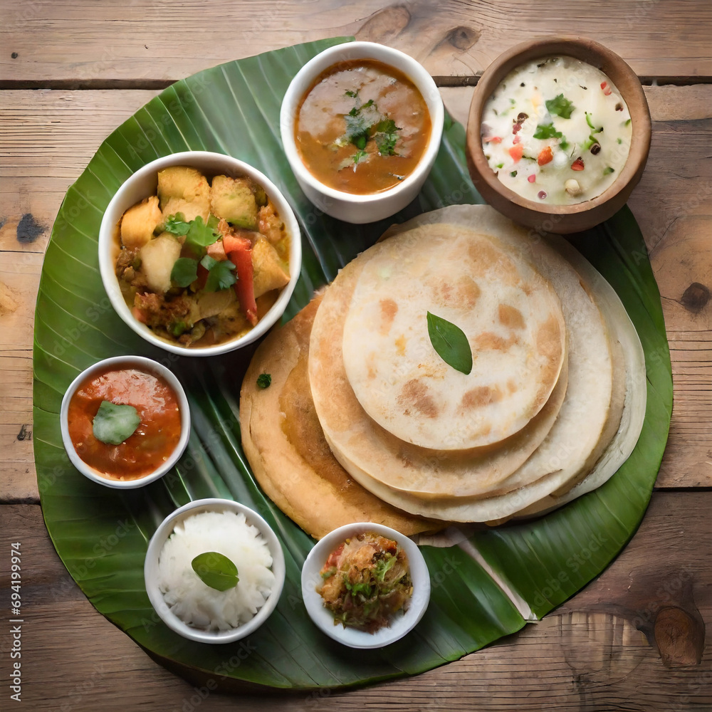 Group of South Indian food like Masala Dosa, Uttapam, Idli/idly, Wada ...