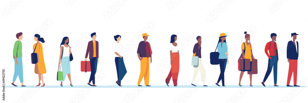 A wide-format vector image portraying minimalist depictions of people ...