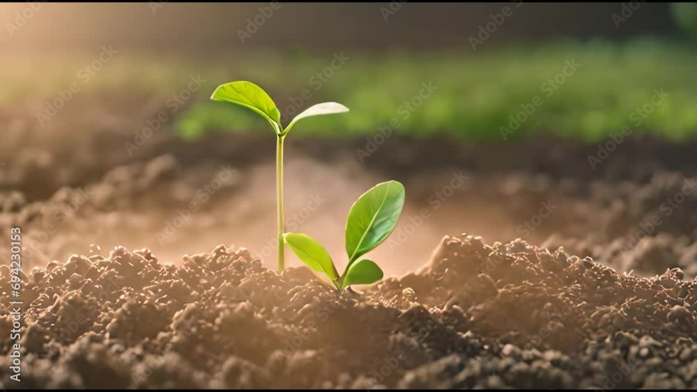 Vidéo Stock Man hand seeding to New born baby plants sprouts blushing ...