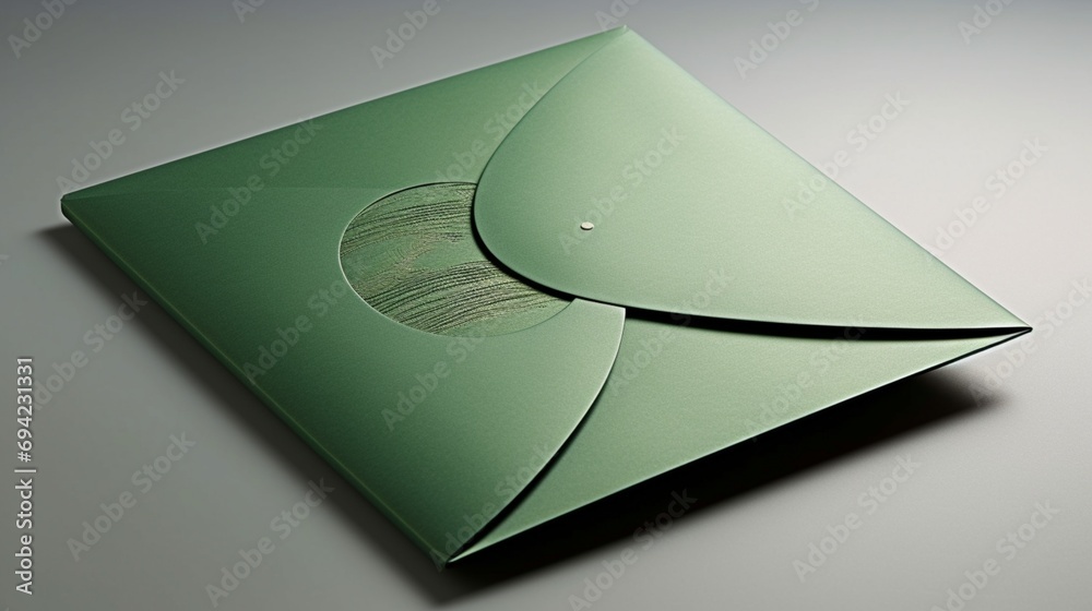 A modern green invitation card captured in high definition, positioned ...