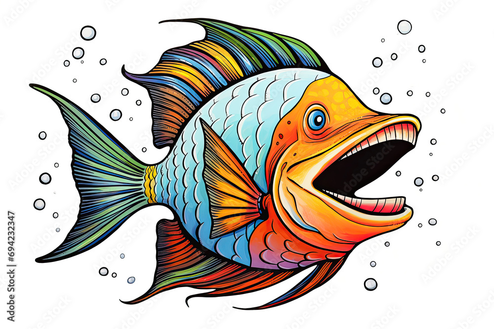 Cartoon angel fish on white backround. Underwater life. Funny and ...