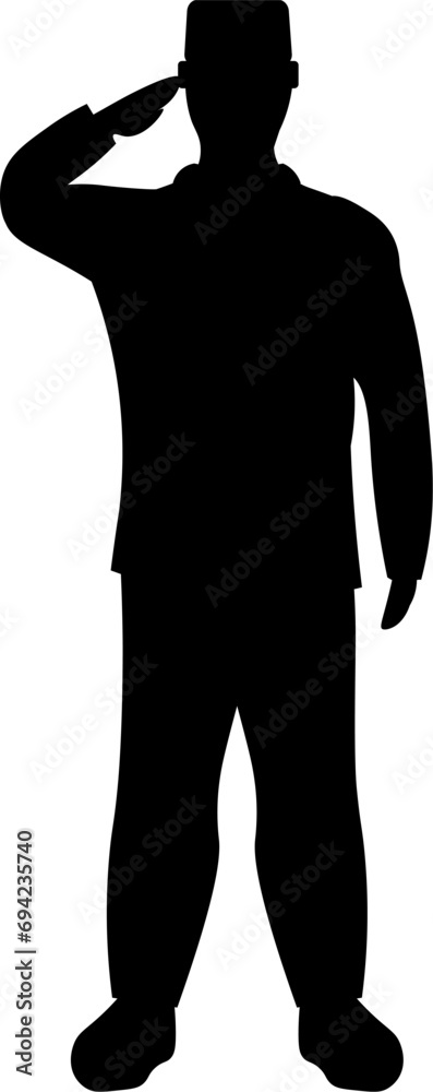 Silhouette of military man front view giving military salute at parade ...