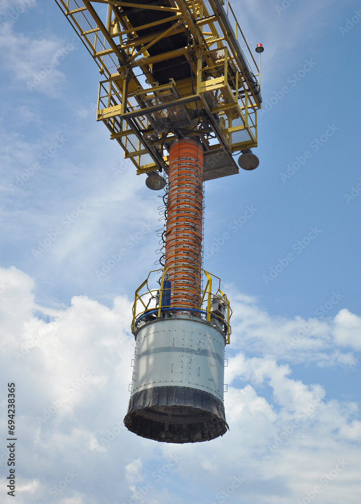 Loading pipe on grain cargo terminal for loading of cargo ships Stock ...