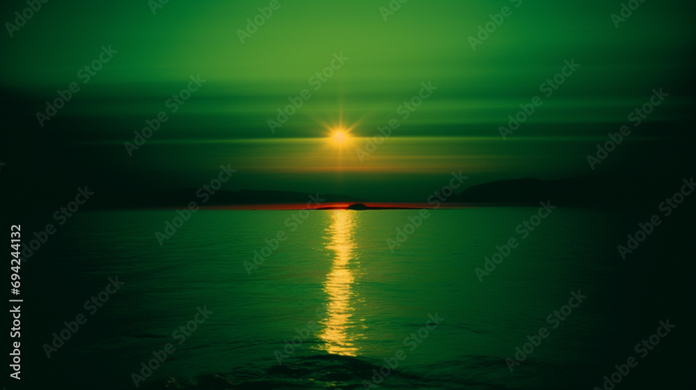 Abstract portrayal of the green flash, a rare optical phenomenon that ...