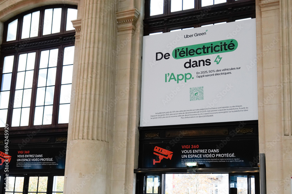 Uber green app logo sign and brand text on panel electric utility ...