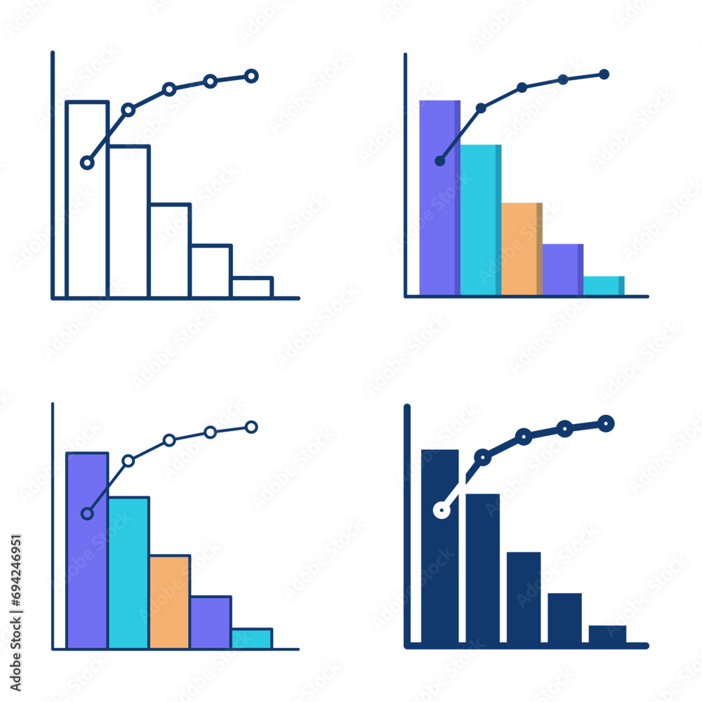 Pareto chart and principle icon set Stock Vector | Adobe Stock