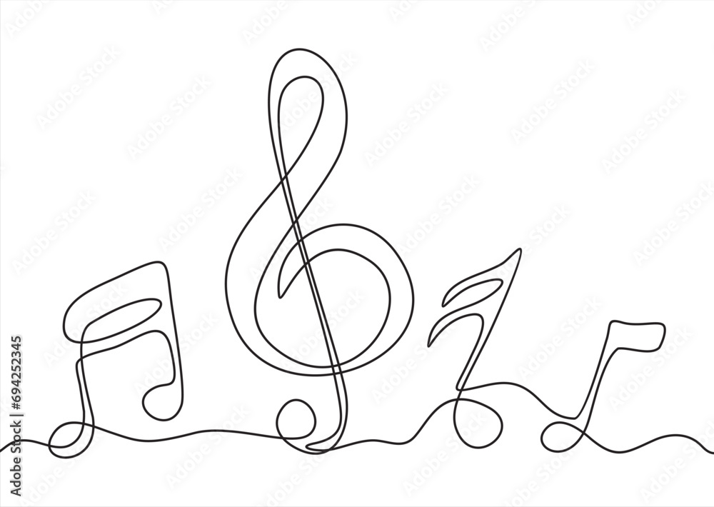 Continuous one line drawing abstract music note background, notes ...