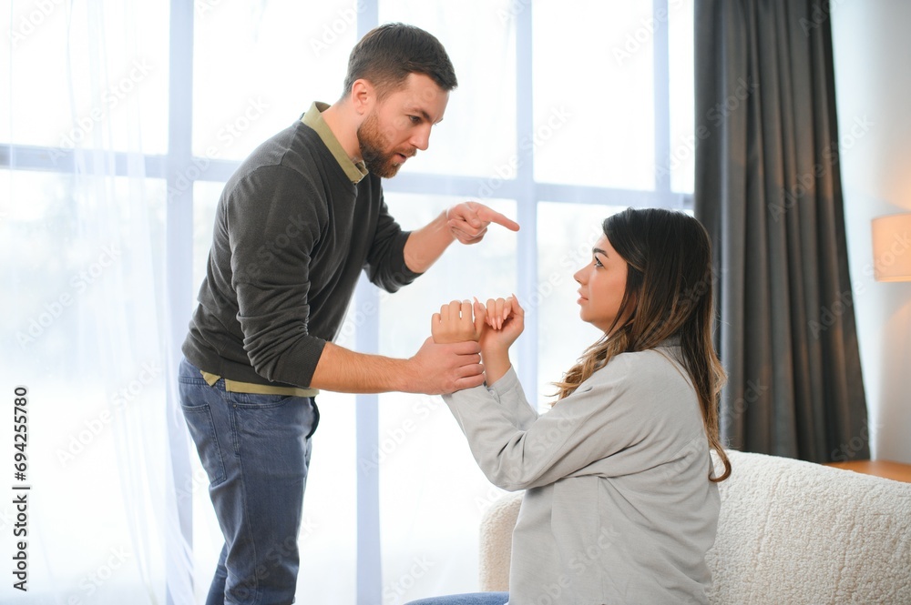 Drunk and aggressive boyfriend yelling at his girlfriend Stock Photo ...