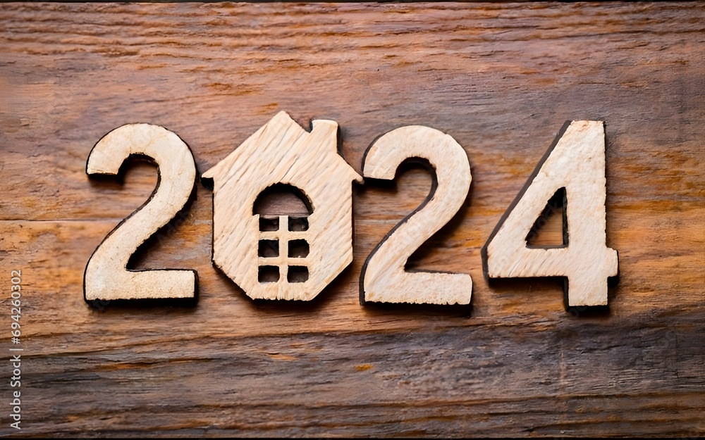 2024 text background for new house. New year and home ownership concept ...