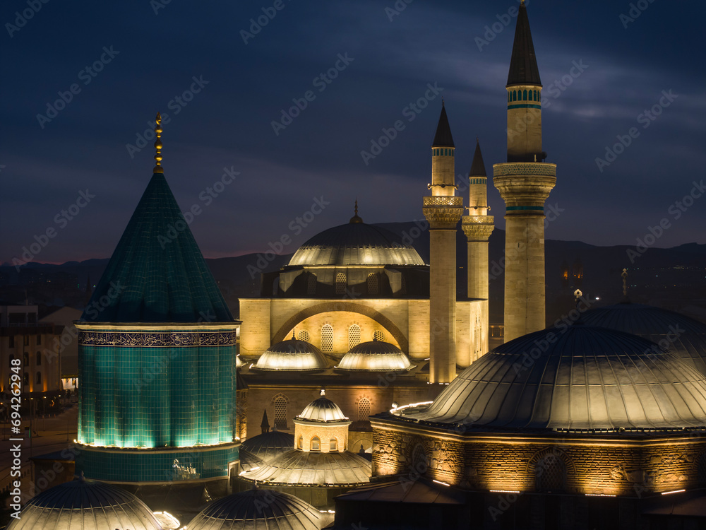 Mevlana Celaleddin Rumi Tomb and Mosque (Mevlana Türbesi ve Cami) Night ...
