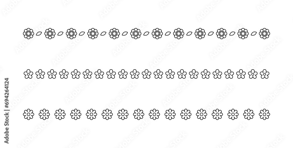 Cute Spring Floral Divider Borders Outline Line Art Doodle Set ...