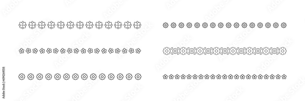 Cute Spring Floral Divider Borders Outline Line Art Doodle Set ...
