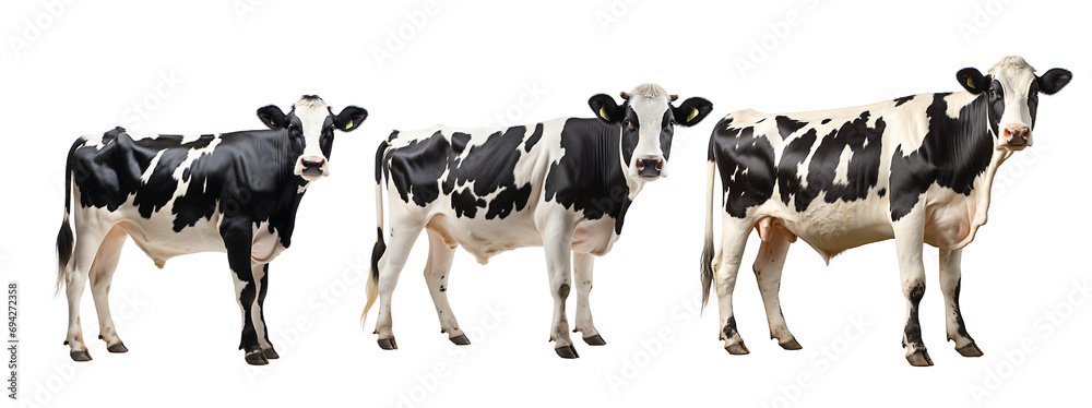 Collection of cow's black and white portraits from different angles ...