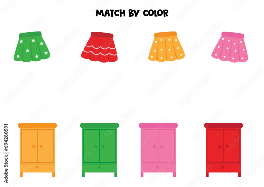 Color matching game for preschool kids. Match cartoon skirts and ...