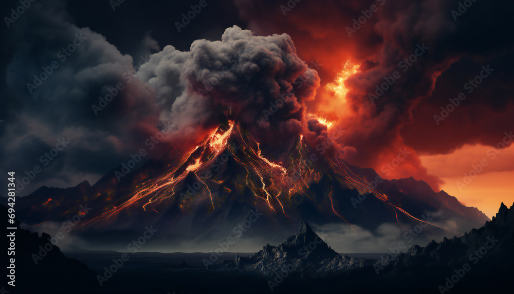 Tenebrist recreation of a volcano in eruption Stock Illustration ...