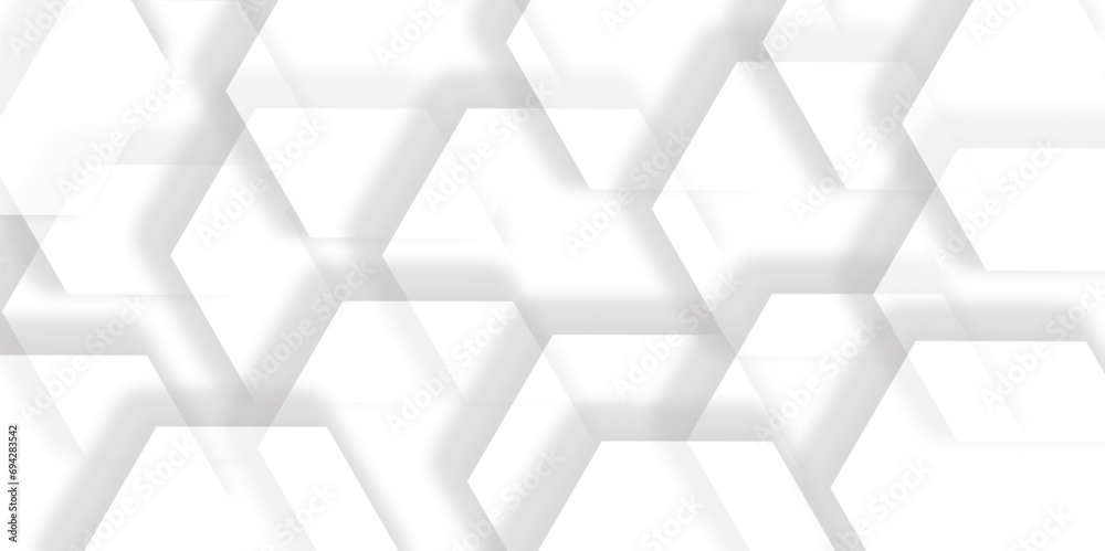 Abstract white and grey geometric hexagon background with shadow ...