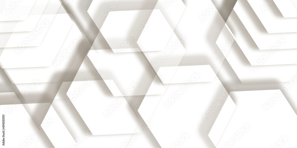 Abstract white and grey geometric hexagon background with shadow ...