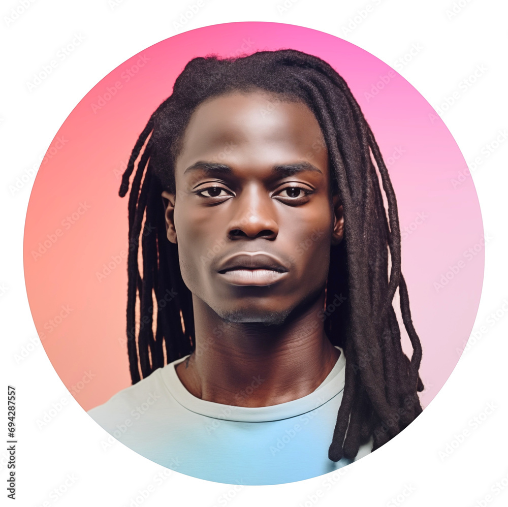 Portrait of a young dark-skinned African man. Full face of a modern ...