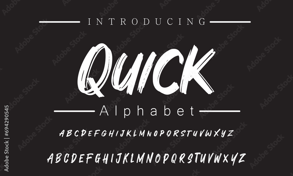 Quick Lettering font isolated on black background. Texture alphabet in ...