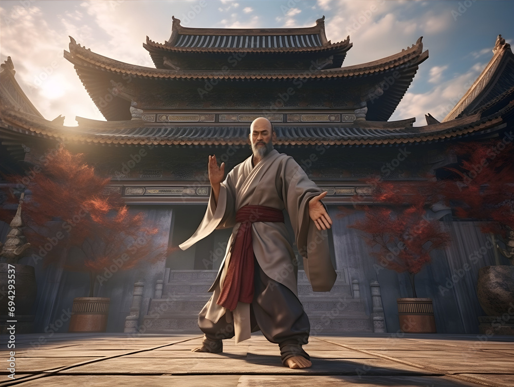 Chinese Kung Fu Monk Warrior AI Artwork Stock Illustration | Adobe Stock