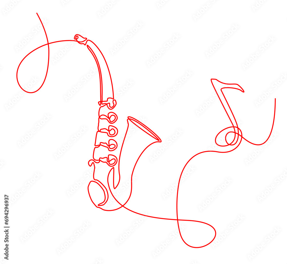 Continuous line art of Saxophone. Musical instruments continuous one ...