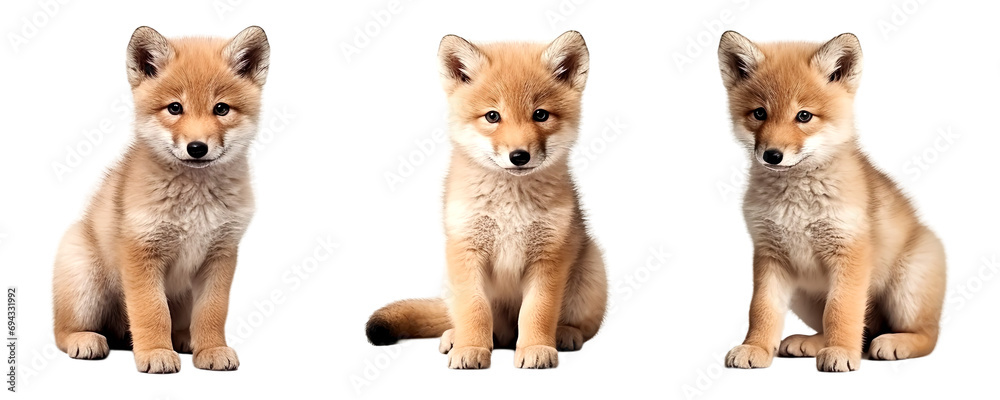 Set of wolf pup standing multi pose, standing isolated on transparent ...