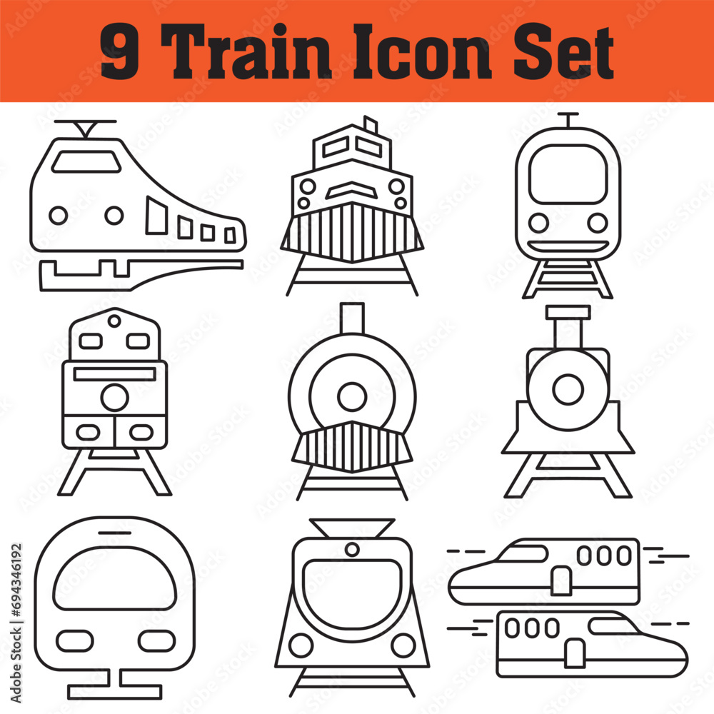 Vecteur Stock 9 Train Icon set. Rail transport Icons, Monoline concept ...
