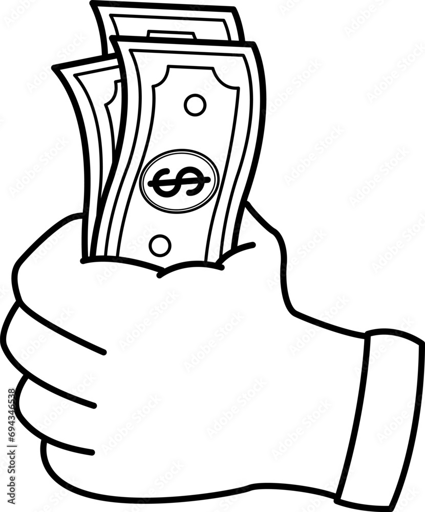 Hand Pays with Dollar Bills for Coloring Page. Money symbol. Concept of ...