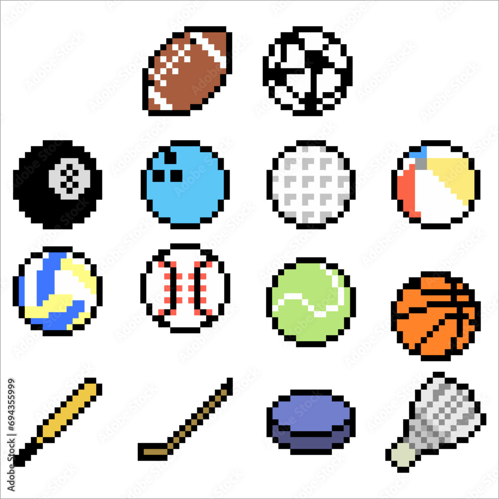 Vecteur Stock pixel Sport balls set. Ball icons. Balls for Football ...