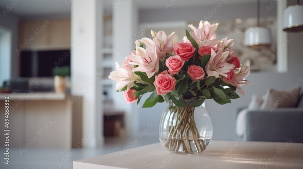 Flower bouquets in large modern interior home Stock Photo | Adobe Stock