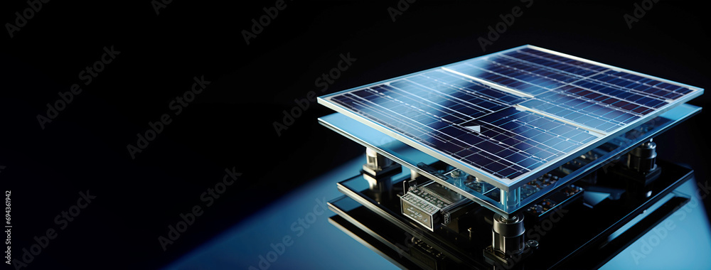 Solar electrical panels, modern technology, black dark background ...
