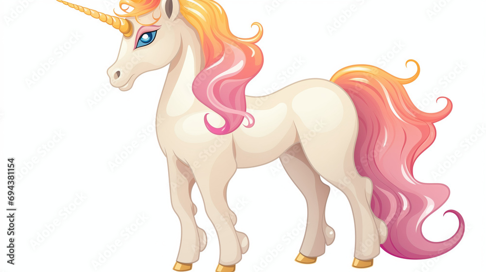 3d cartoon Illustration of a unicorn with beautiful rainbow color tail ...