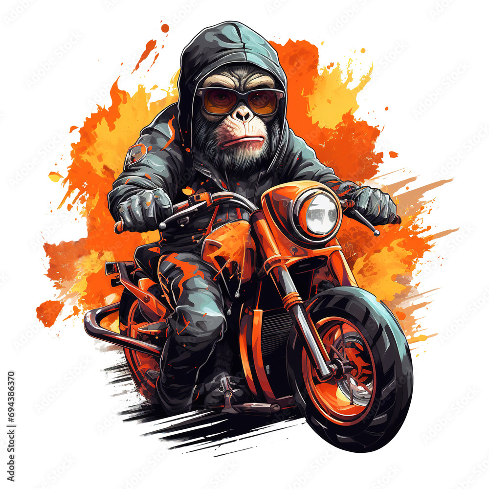 Image of monkey is riding a motorcycle on transparent background ...