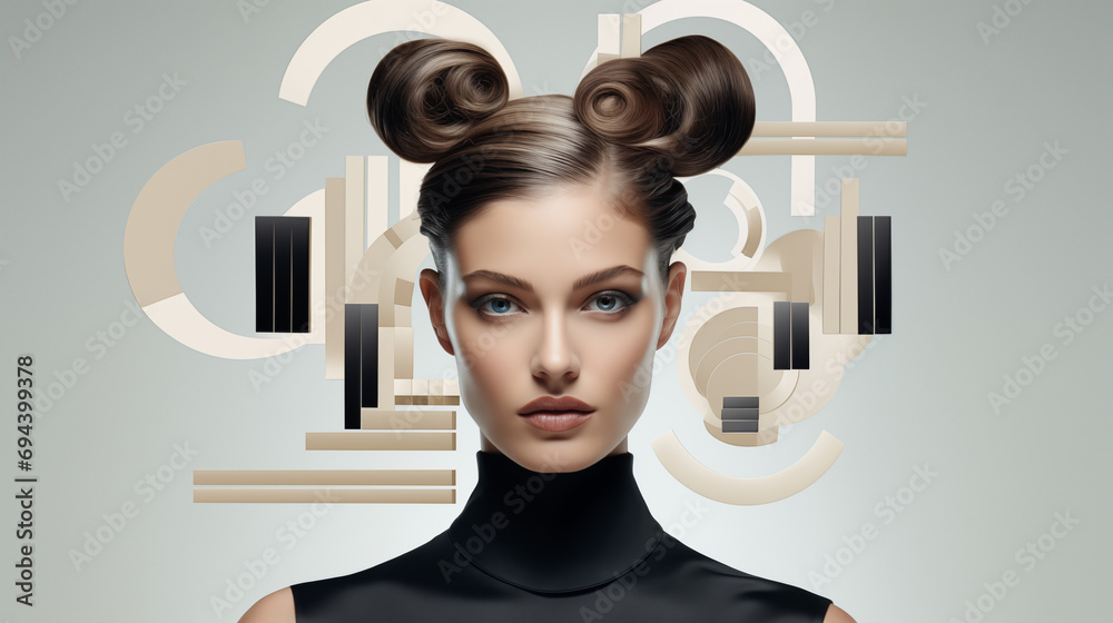 Sophisticated old-fashioned style woman with curly hair. Salon poster ...