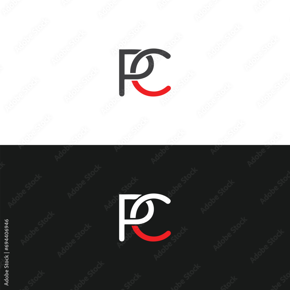 PC P C letter logo design. Initial letter PC linked circle uppercase monogram logo white color ...