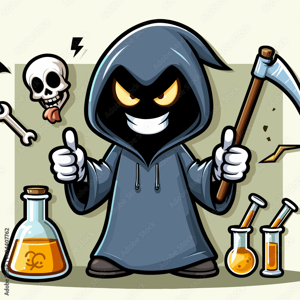 evil hooded cartoon character clip art vector illustration with simple ...