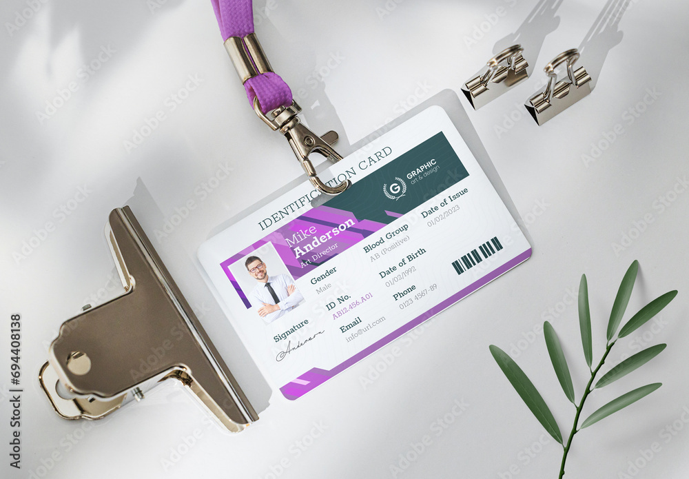 Identity Card Template With Pink Abstract Accents Stock Template ...