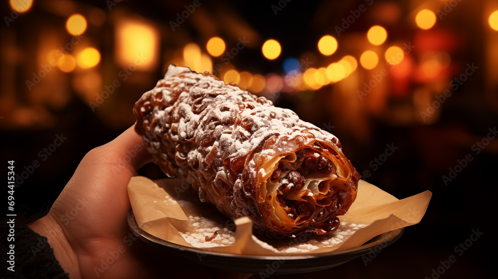 Street food photo of a Trdelnik is a traditional Czech delicacy on the ...