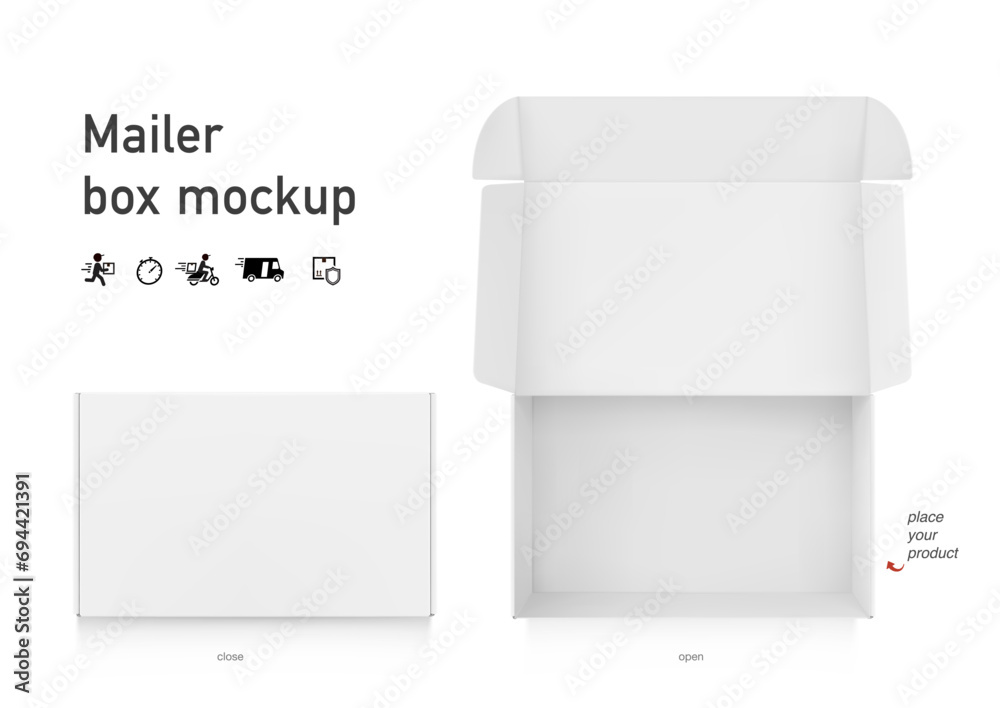 Realistic open post box mockup. Vector illustration isolated on white ...