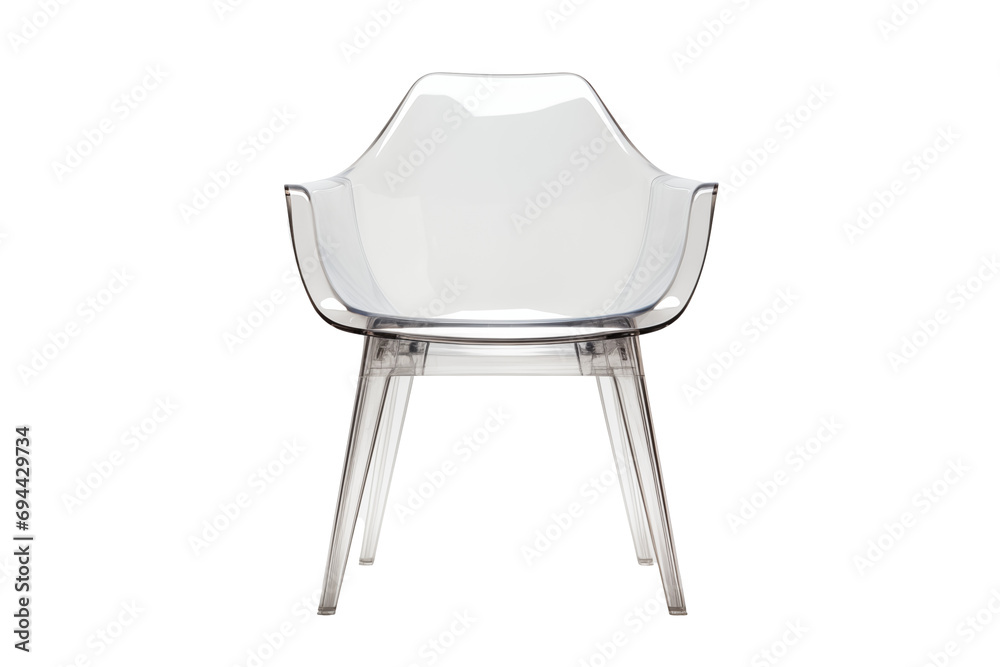 A modern chair featuring clear acrylic material with steel legs and ...