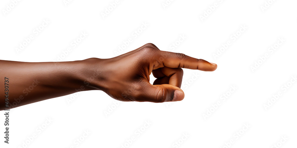 Man pointing finger in order to show something, isolated on white or ...