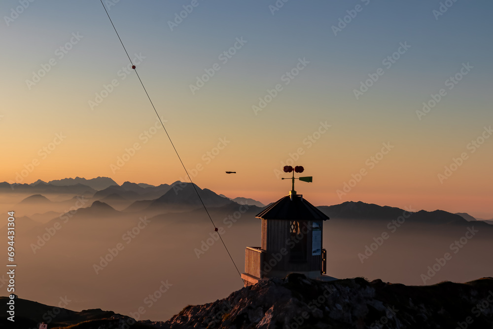 Weather station with panoramic sunrise view from Dobratsch on Julian ...
