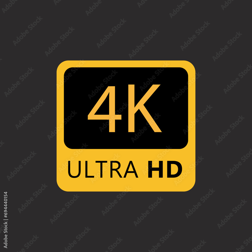 4K Ultra HD icon on white backdrop. High definition label. Gold UHD ...