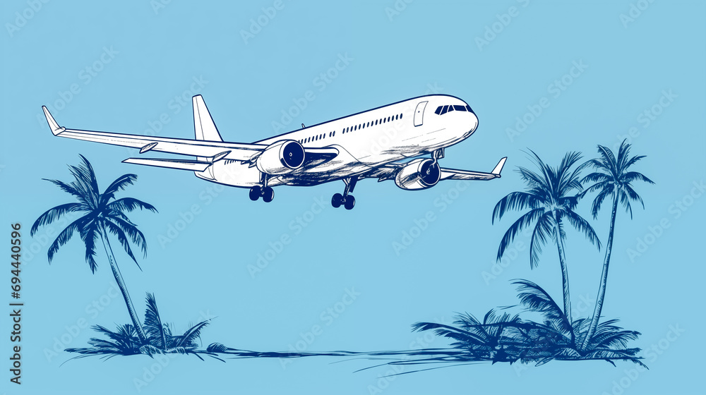 A line drawing of an airplane with disproportionate parts, placed ...