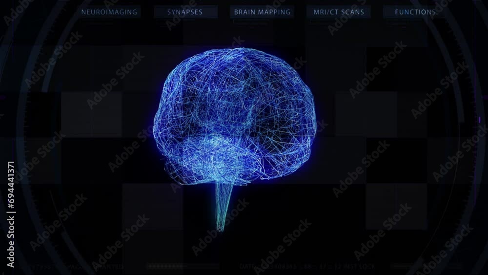 Wired Human Brain With Electric Impulses Flashing. Brain Scan ...