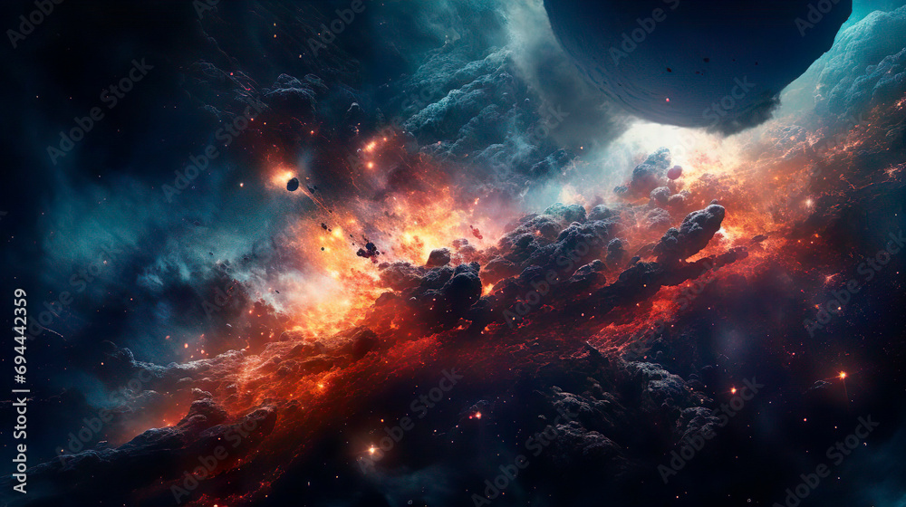 Birth of supernova star. Big bang explosion in outer space. The genesis ...