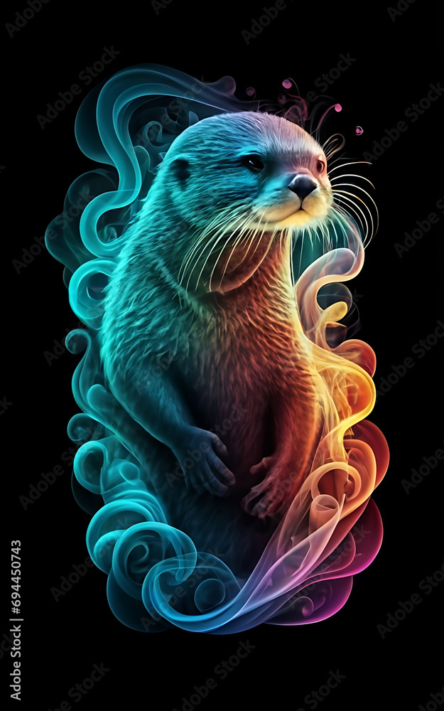 an ethereal and mesmerizing image of an Sea Otter Embrace the styles of ...