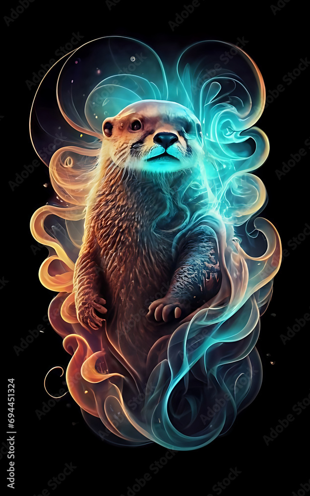 an ethereal and mesmerizing image of an Sea Otter Embrace the styles of ...