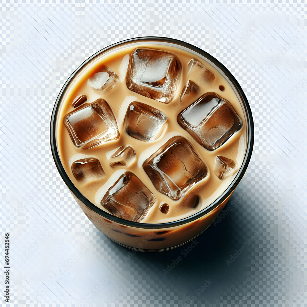 Iced coffee cup isolated on transparent background, top side view, view ...