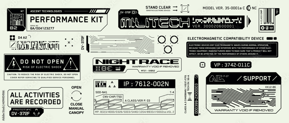 Cyberpunk style decals set. Set of vector car service stickers and ...